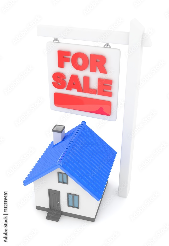 Isolated model of house with for sale sign on white background. Good ...