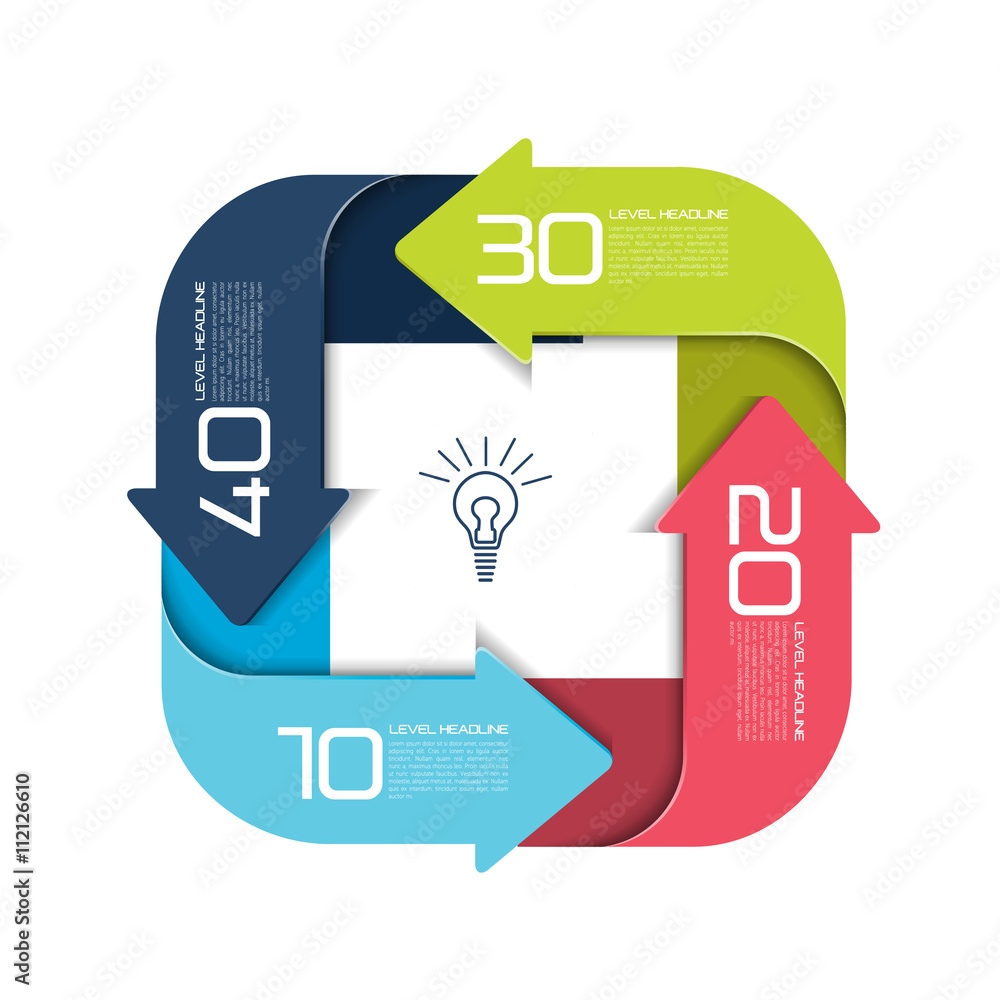 Square infographics divided in four parts arrows. Template, scheme ...