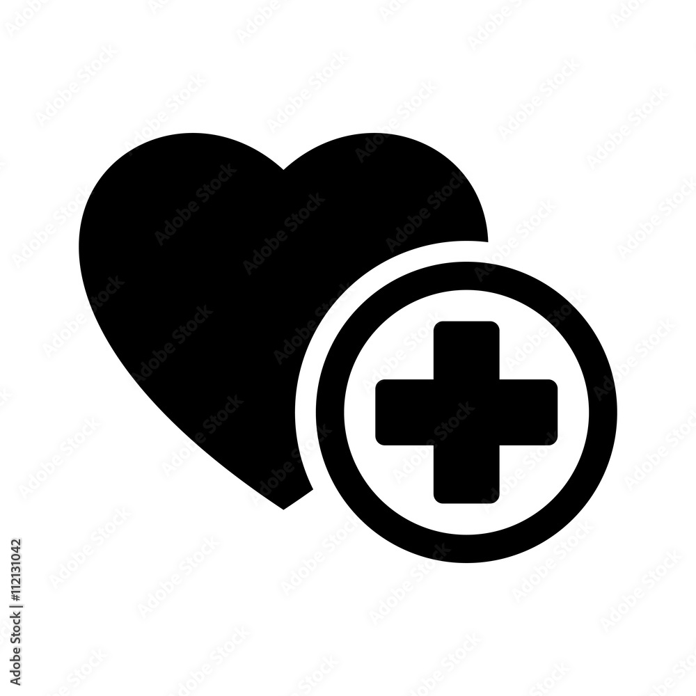 medical heart plus sign icon black on white background Stock Vector ...