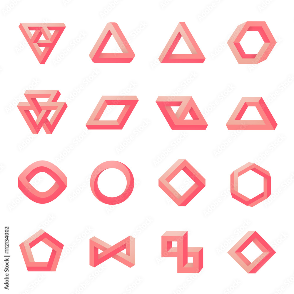 Set of impossible shapes. Optical Illusion. Vector Illustration ...
