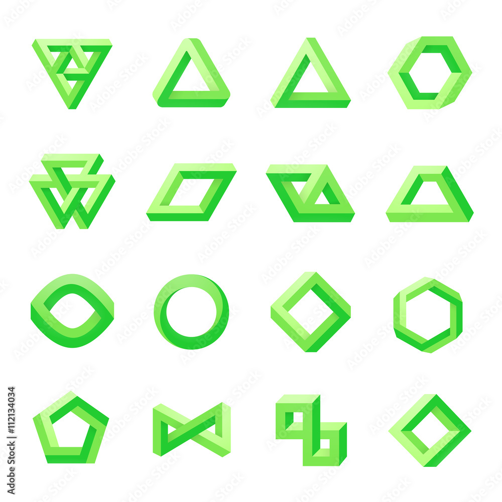 Set of impossible shapes. Optical Illusion. Vector Illustration ...