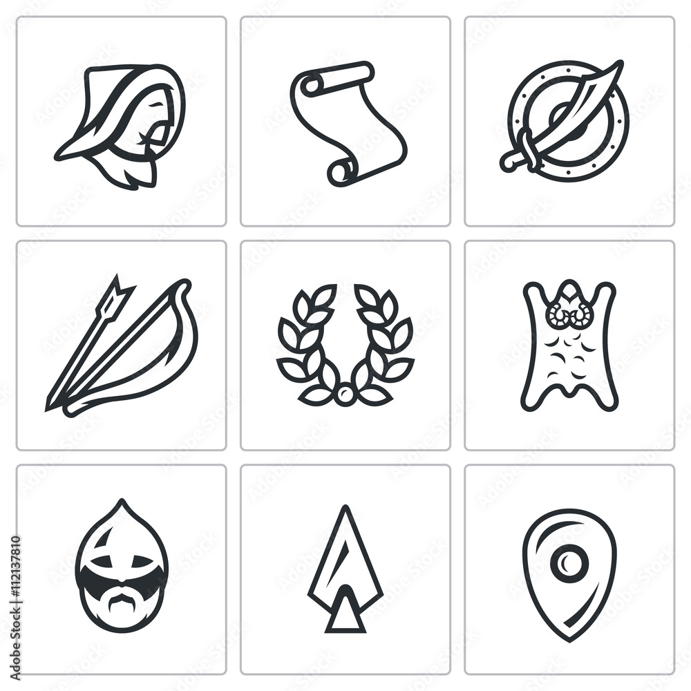 Vector Set of Mongol Tatar Yoke Icons. Asian, Decree, Shield, Sword ...