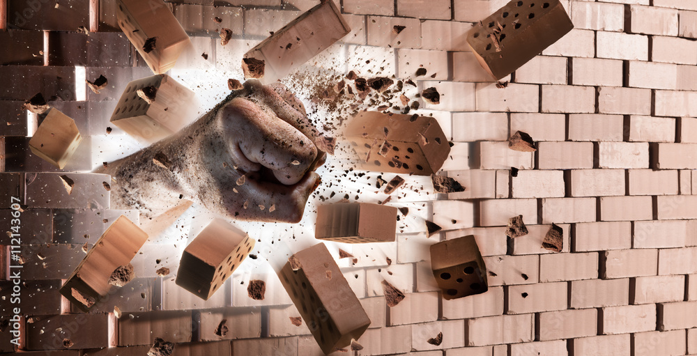 Fist Breaking Wall - Strength At Max Power Stock Photo | Adobe Stock