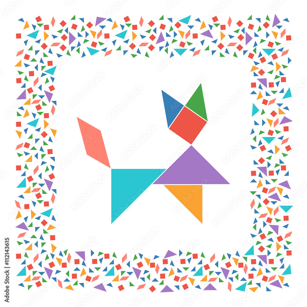Tangram cat, abstract geometric picture. Traditional Chinese puzzle ...