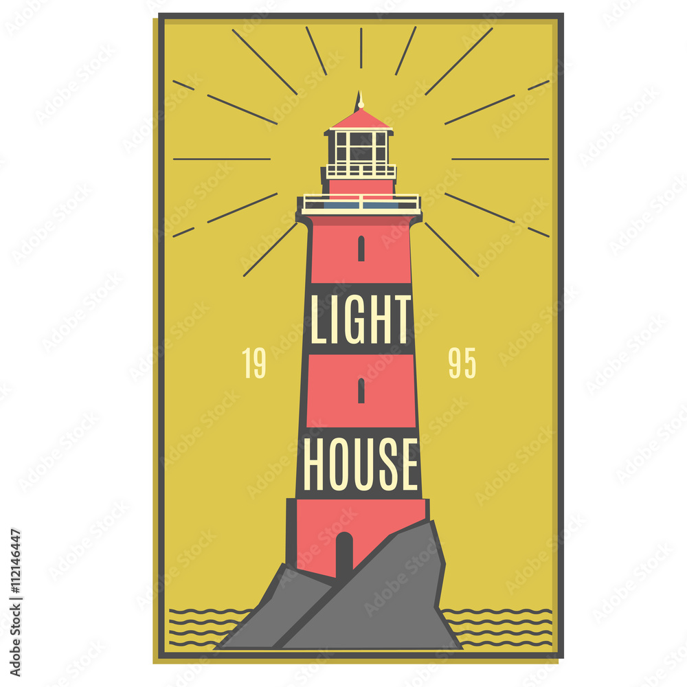 Lighthouse retro red logo. Naval Architecture sign. Lighthouse stylish ...