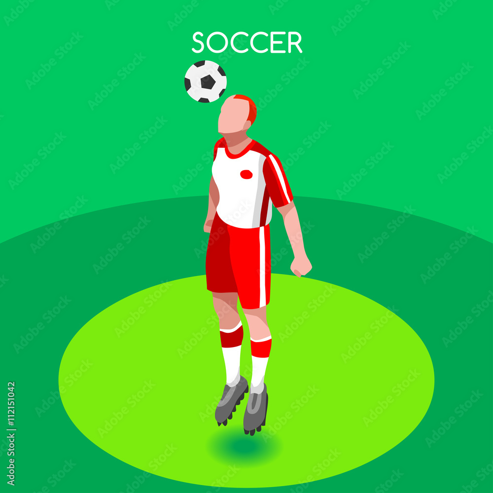 Soccer Header Player Athlete Summer Games Icon Set.3D Isometric Field ...