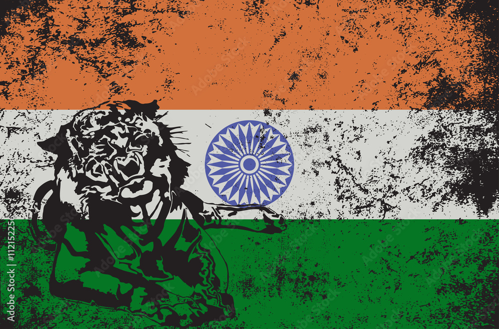 Vector grunge style Republic of India state flag with symbol tiger ...