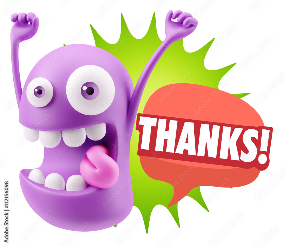 3d Rendering Smile Character Emoticon Expression saying Thanks w Stock ...