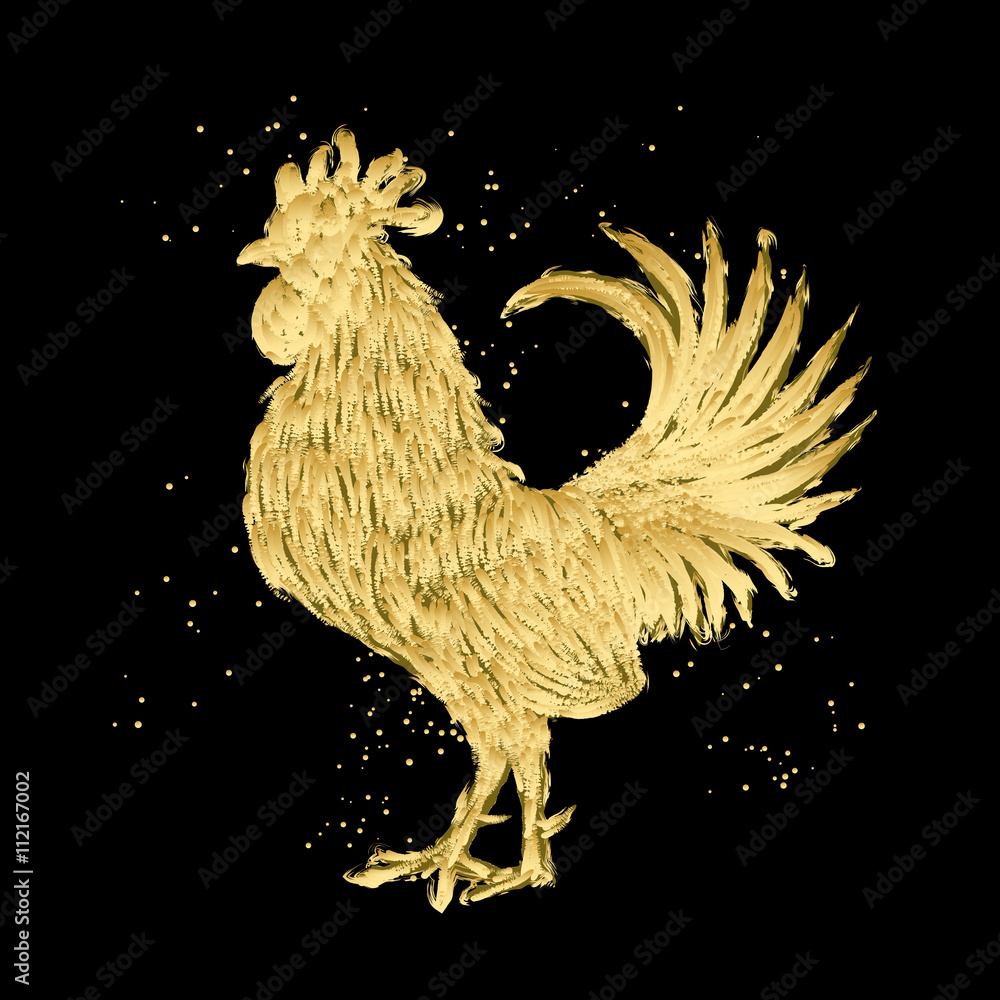 Golden rooster on black background. Chinese calendar Zodiac for 2017 ...