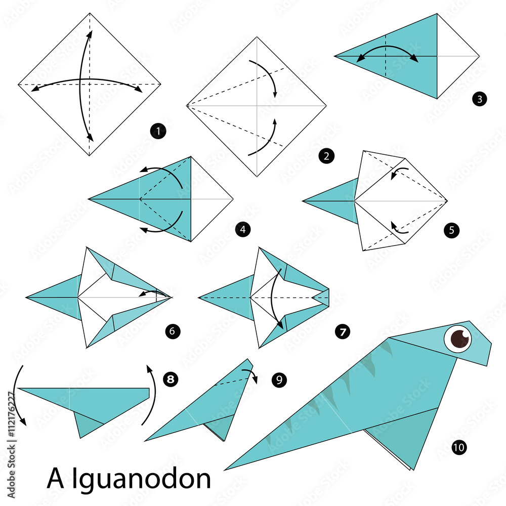 Step by step instructions how to make origami A Dinosaur. Stock Vector ...