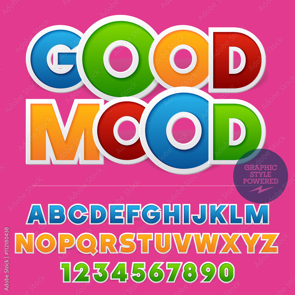 Colorful sticker styled set of alphabet letters, numbers and ...