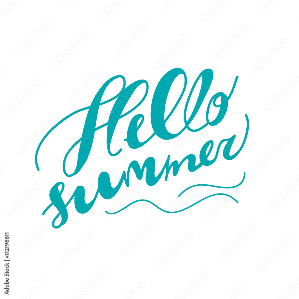 Hand drawn summer card. Letternig, text message isolated on black ...