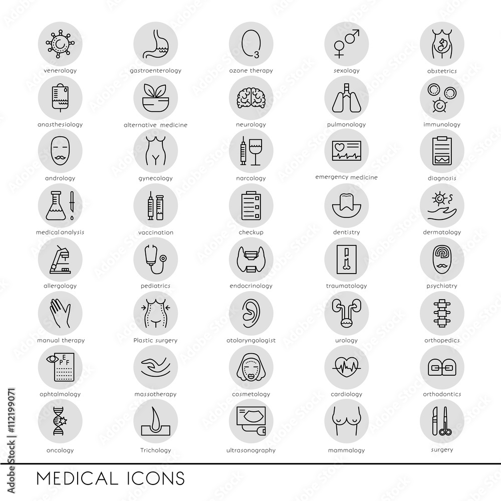 Vector line icons with medical symbols specialization. Stock Vector ...
