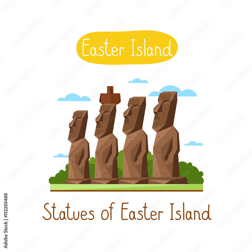 Statues of Easter Island. Famous world landmarks icon concept. Journey ...