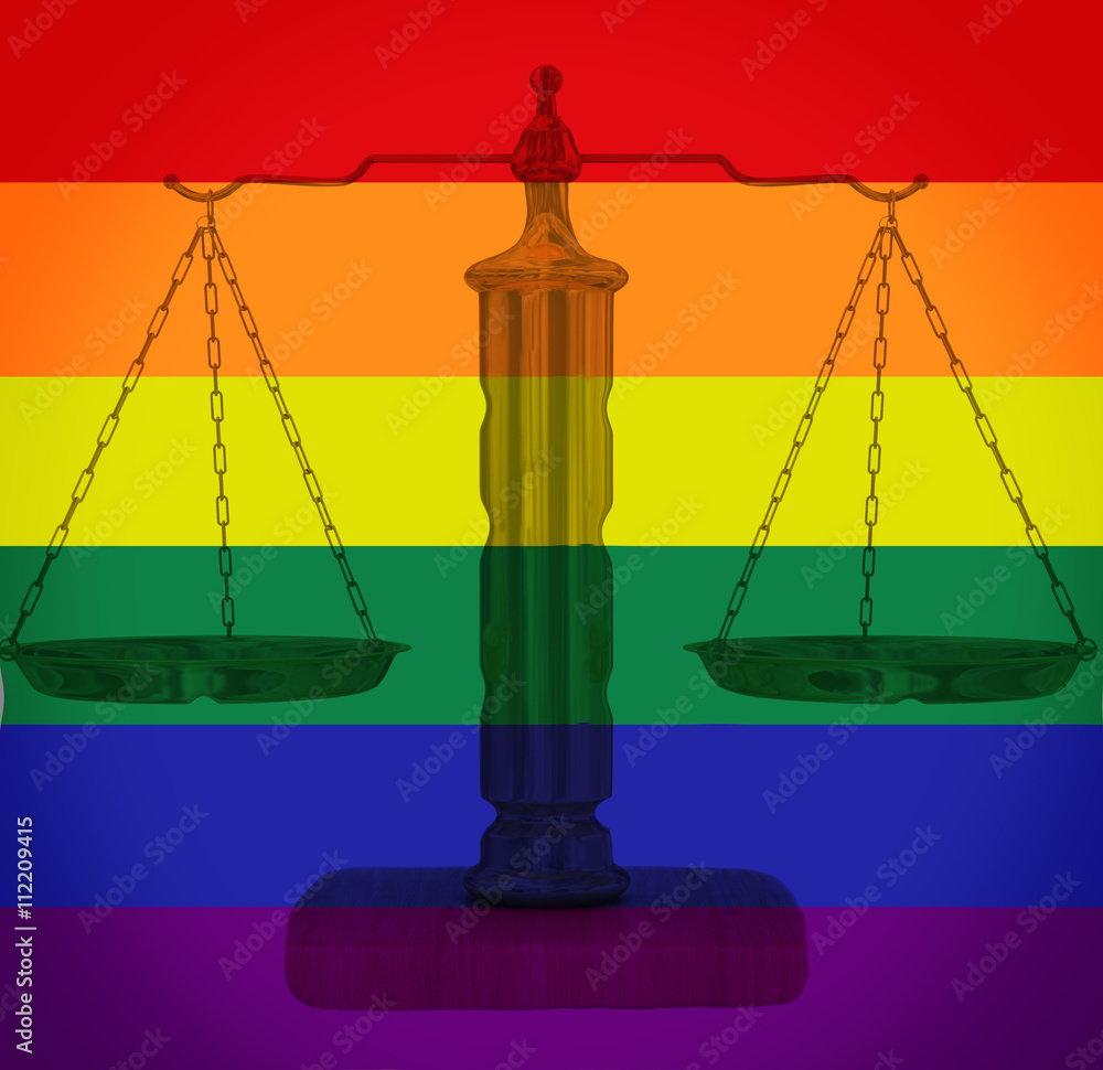 Scales of justice on LGBT rainbow background Stock Illustration | Adobe ...