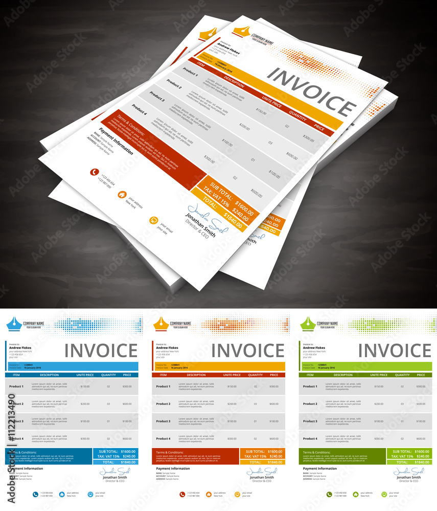 Invoice.File contains text editable AI and PSD, EPS10,JPEG and free ...