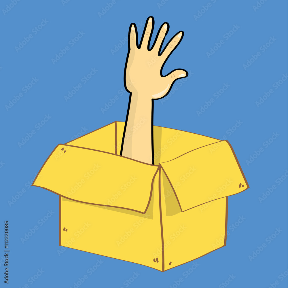 Cartoon People Trapped Inside A Box