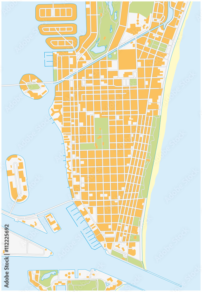 Miami-beach detailed vector street map, florida Stock Vector | Adobe Stock