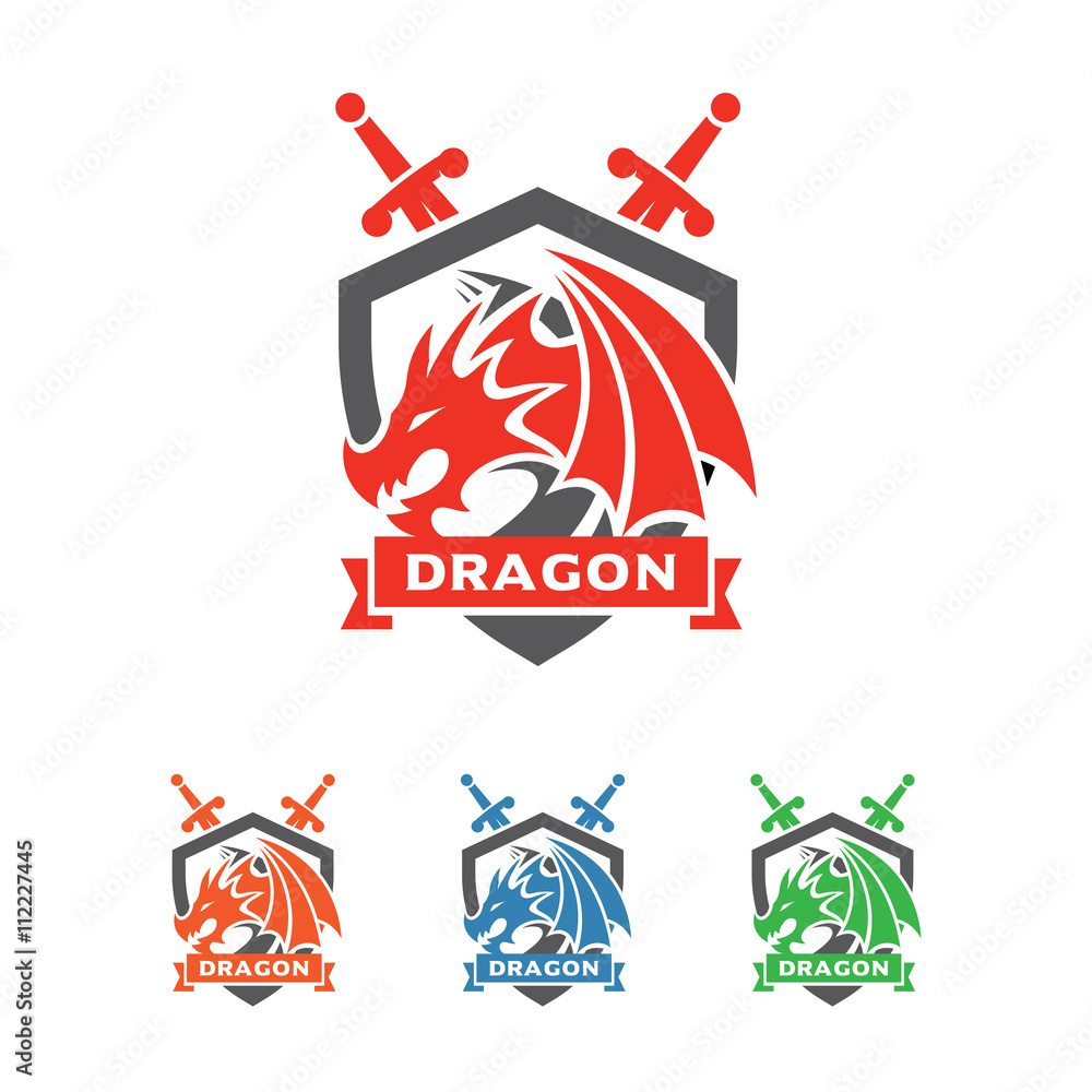 Dragon Shield with Swords Sign, Dragon Army Logo, Dragon Knight Icon ...