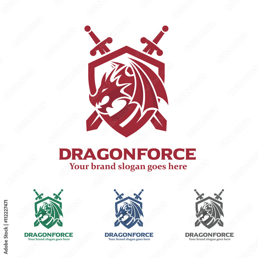 Dragon Shield with Swords Sign, Dragon Army Logo, Dragon Knight Icon ...