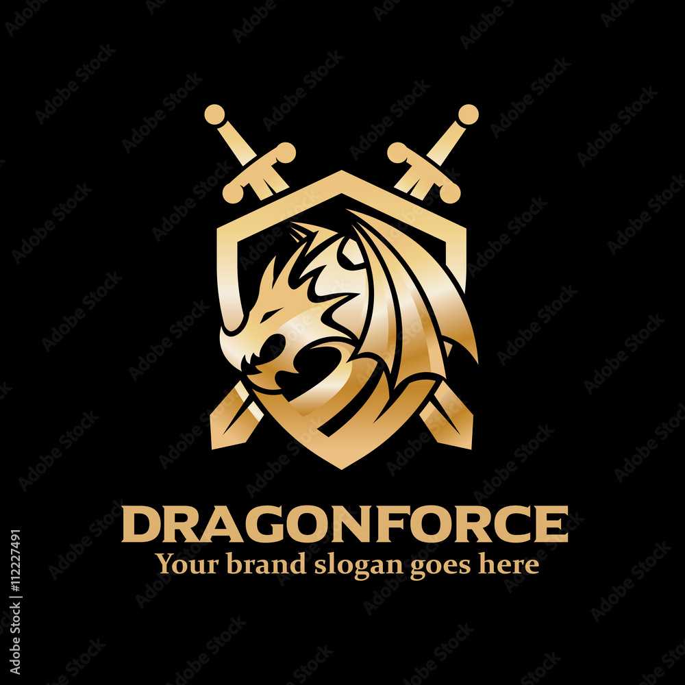 Dragon Shield with Swords Sign, Dragon Army Logo, Dragon Knight Icon ...