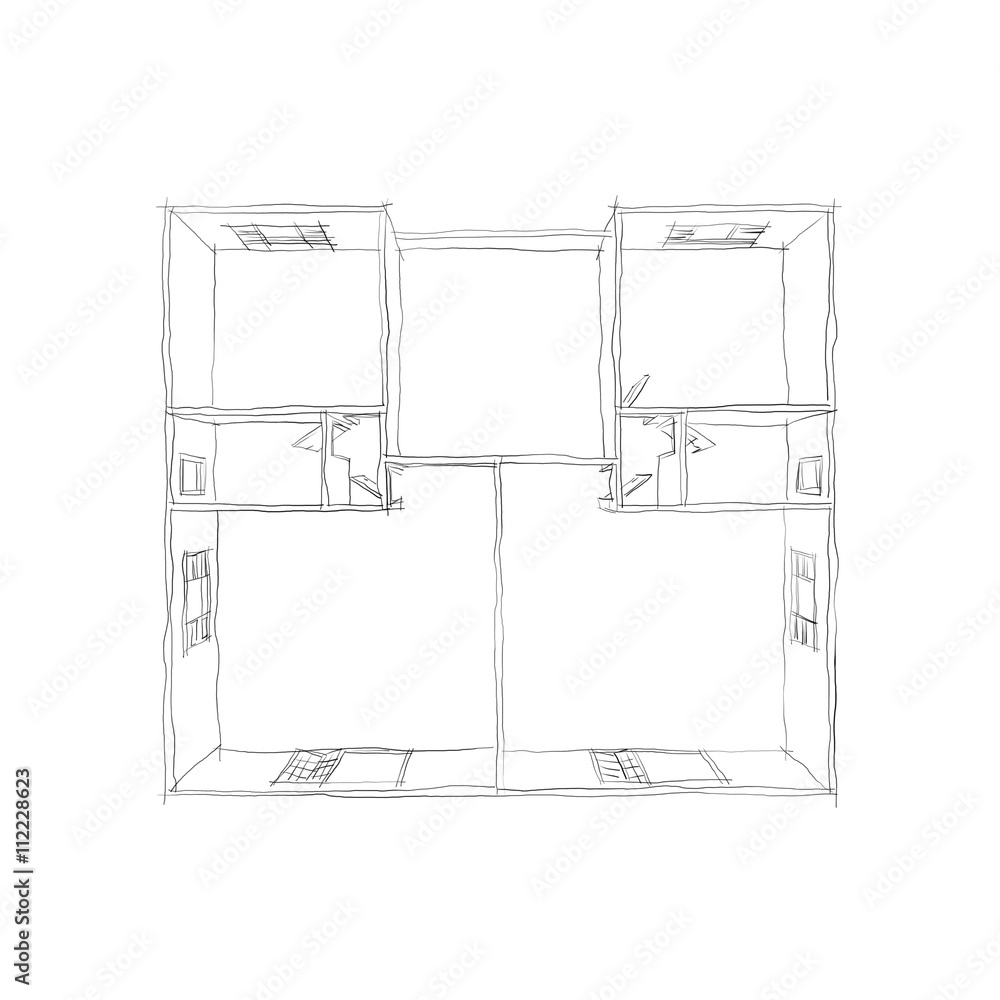 2d interior freehand sketch drawing of empty home apartment Stock ...