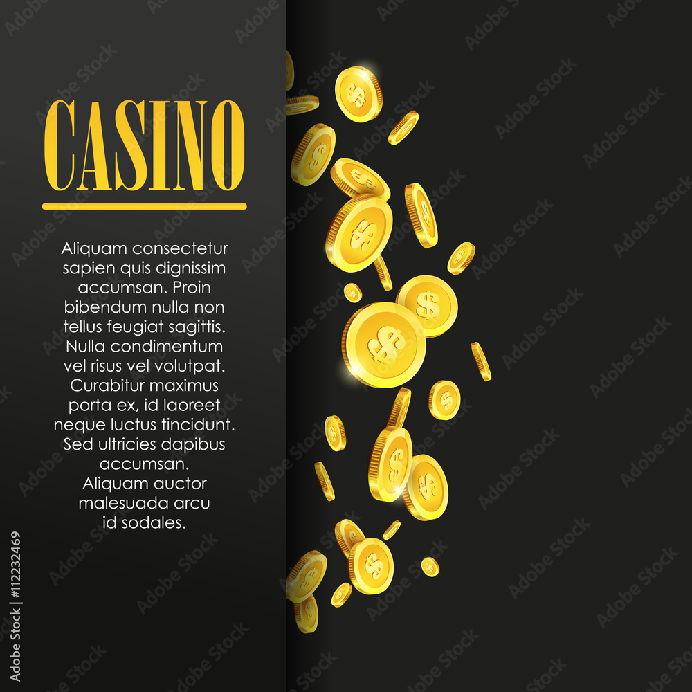 Casino Poster Background or Flyer with Golden Money Coins. Stock Vector ...