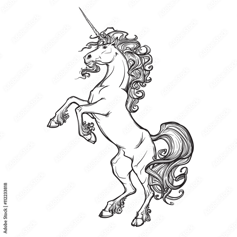Rearing unicorn on white background Stock-Vektorgrafik | Adobe Stock