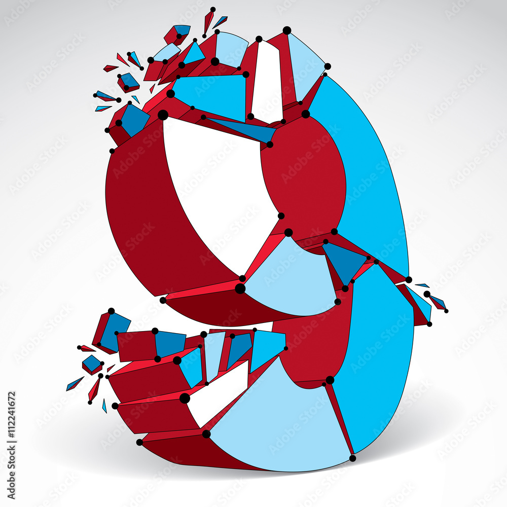Abstract vector low poly wrecked number 9 with black lines and d Stock ...