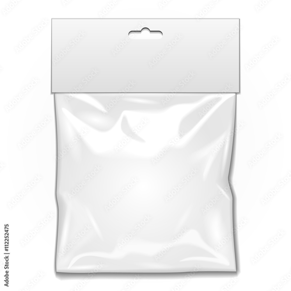 White Blank Plastic Pocket Bag. Transparent. With Hang Slot ...