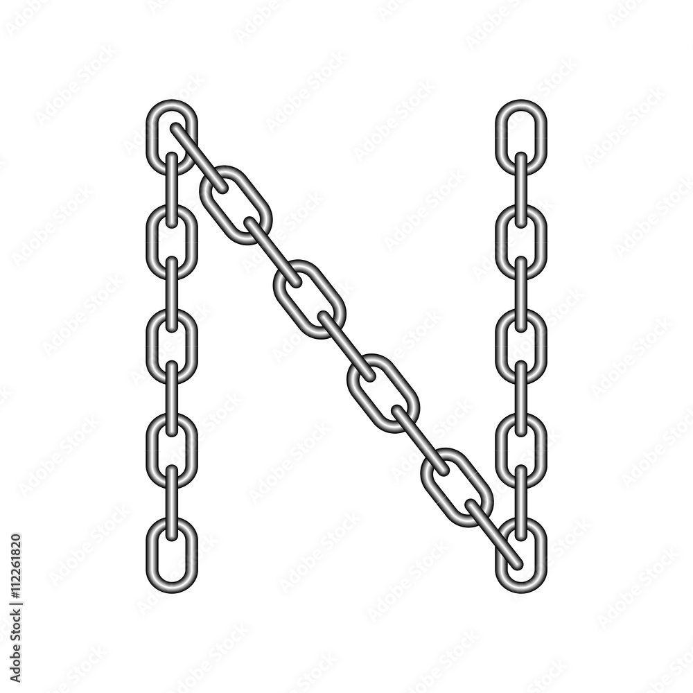 The letter N, in the alphabet chain set black and white color isolated ...