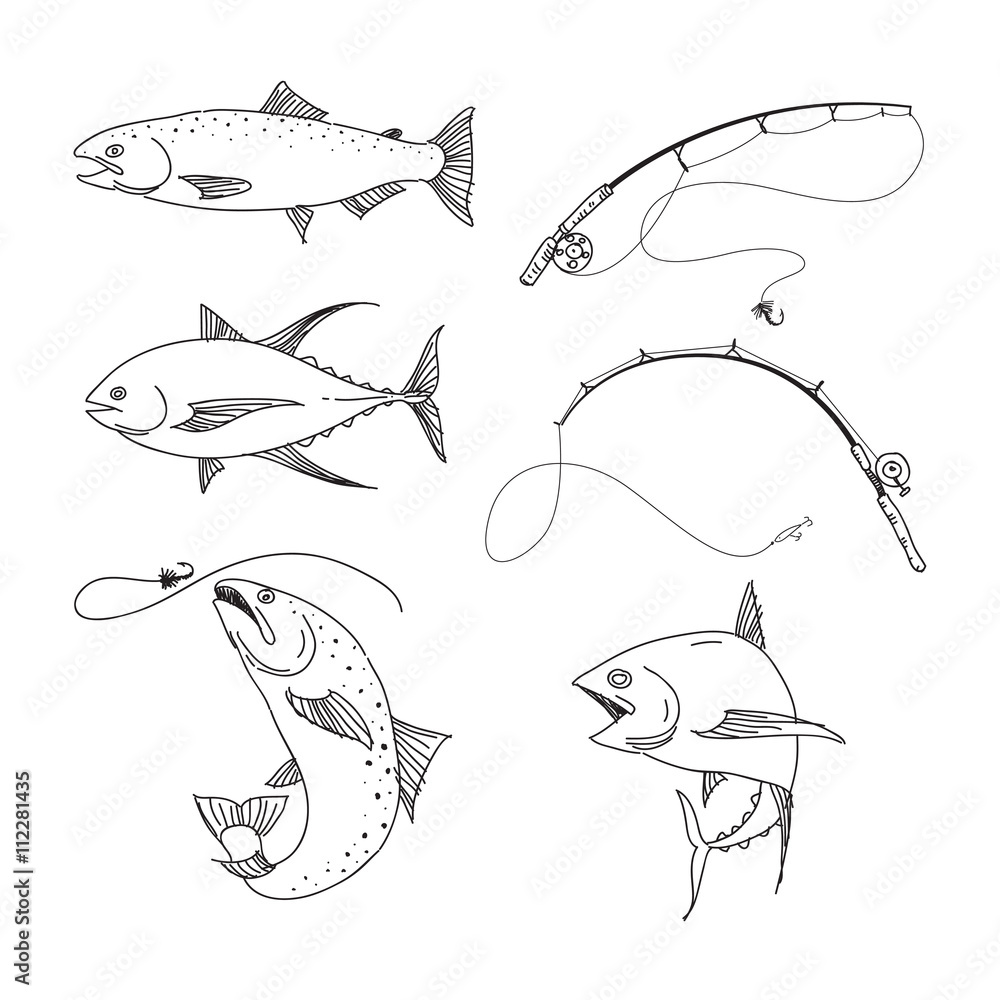 drawing fishing, vector Stock Vector | Adobe Stock