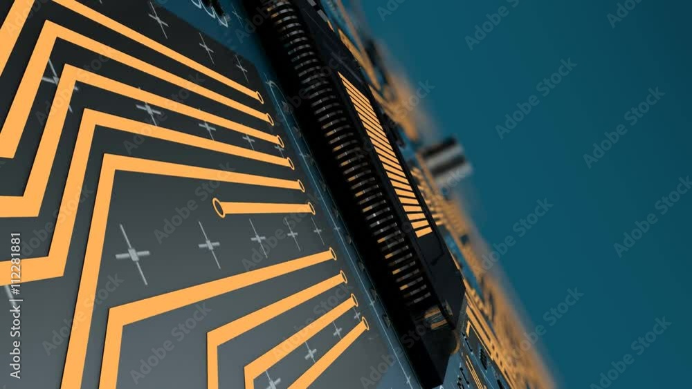 High Technology 3d animation. Fly above circuit board, Circuit board ...