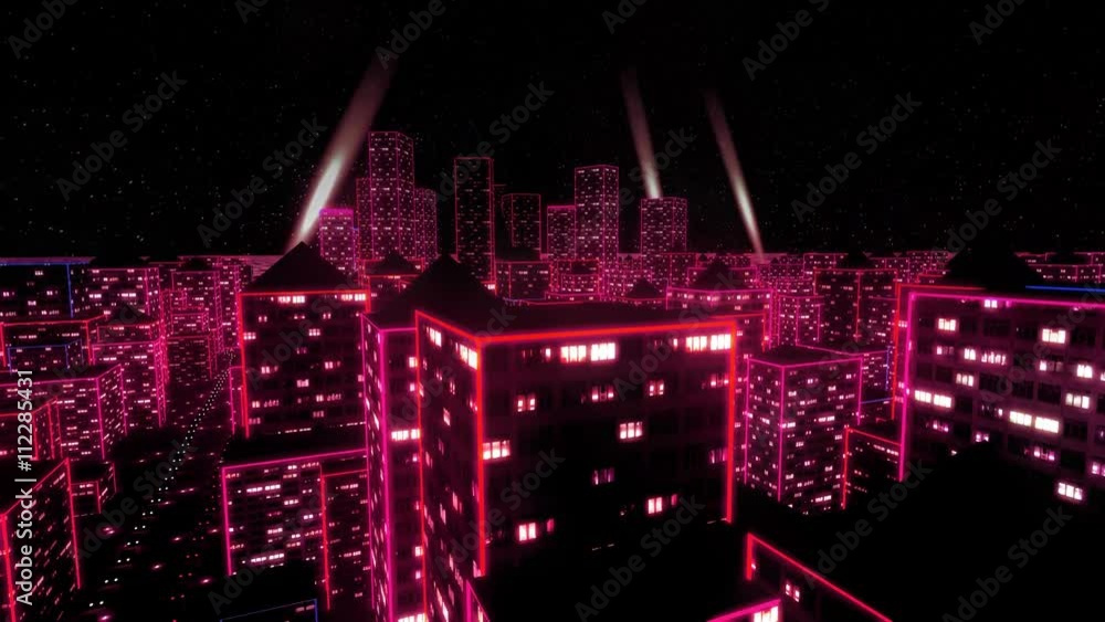 Video Stock Neon city fly over urban skyscraper glow computer tron ...