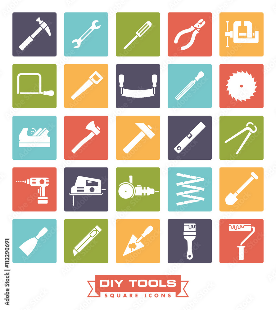 Do it yourself and crafting tools Square Color Icon Set Stock Vector ...