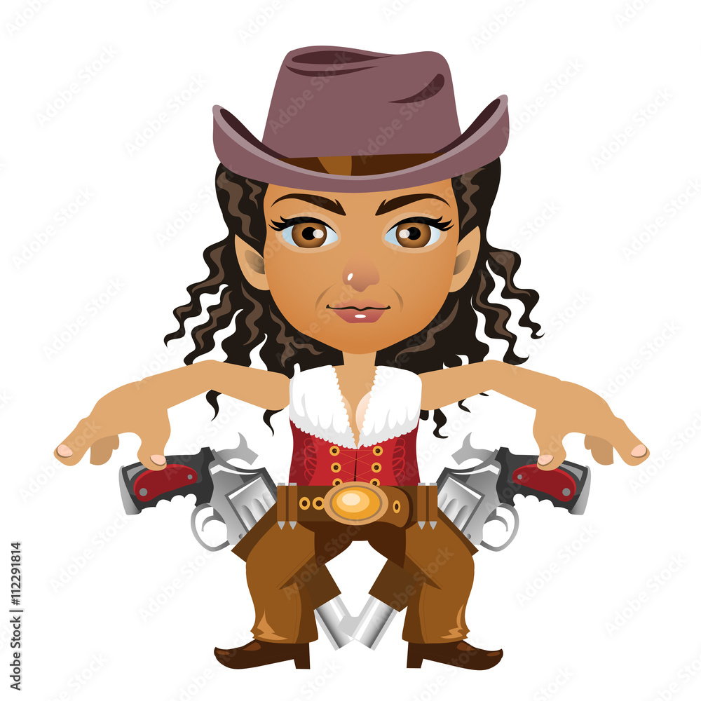 Brunette woman with guns, cartoon vector character Stock Vector | Adobe ...