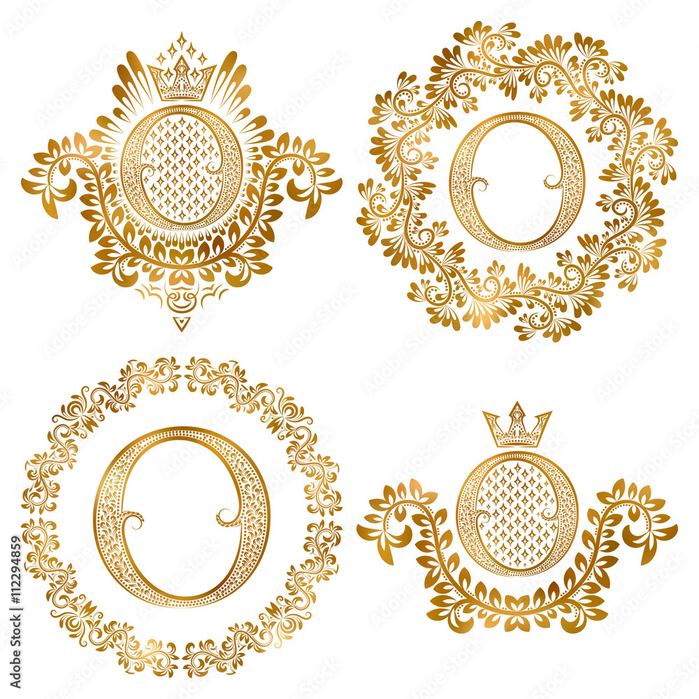 Golden letter O vintage monograms set. Heraldic monogram in coats of ...