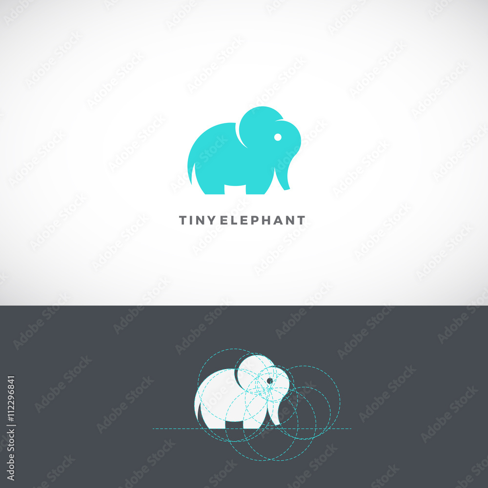 Tiny Elephant Abstract Vector Logo Template, Sign or Icon. Drawn with ...