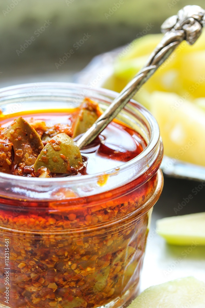 Mango Pickle in a jar, selective focus Stock Photo | Adobe Stock