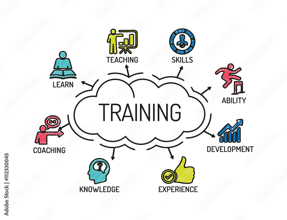 Training. Chart with keywords and icons. Sketch Stock Vector | Adobe Stock