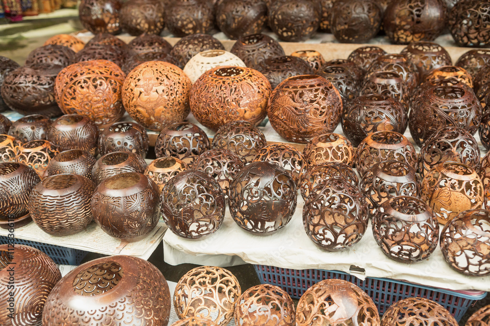 Coconut shell carving,Handicraft of indigenous people in Bali ...