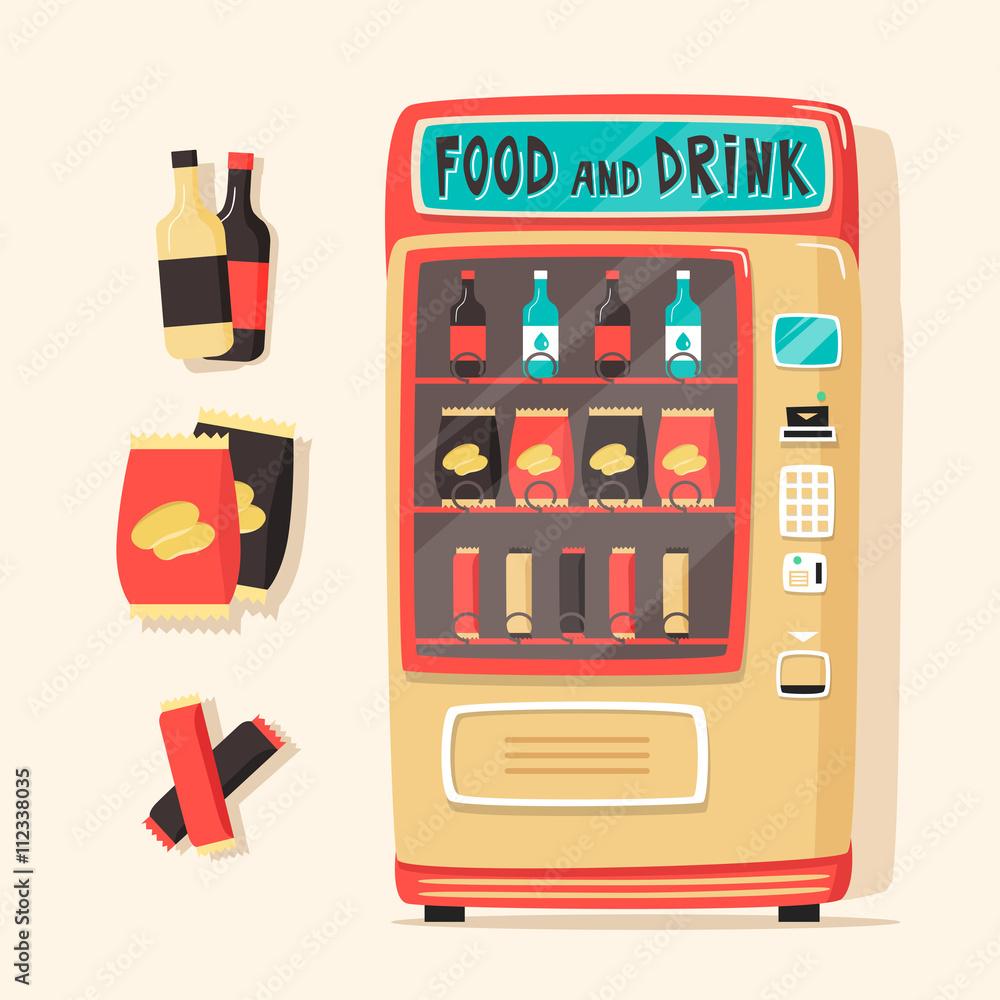 Vintage vending machine with food and drinks. Retro style Stock Vector ...