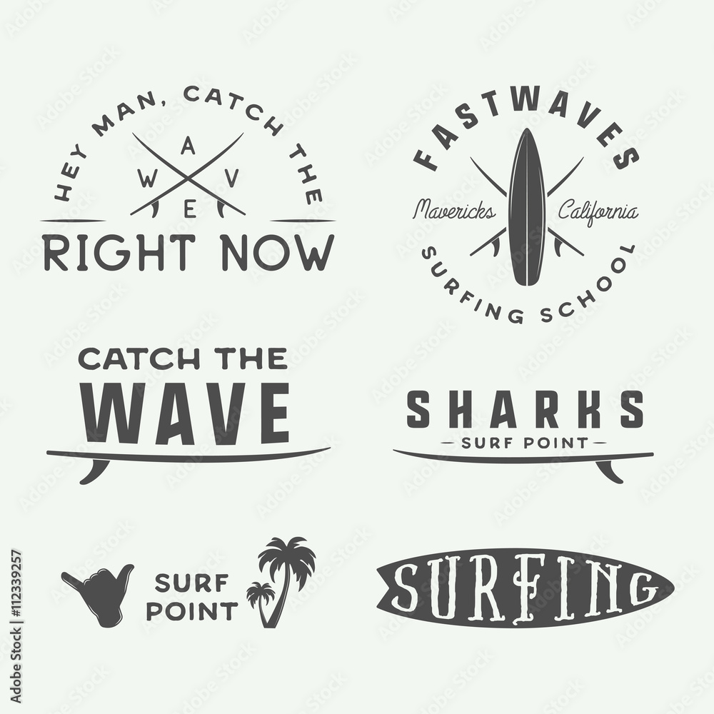 Set of vintage surfing logos, emblems, badges, labels Stock Vector ...