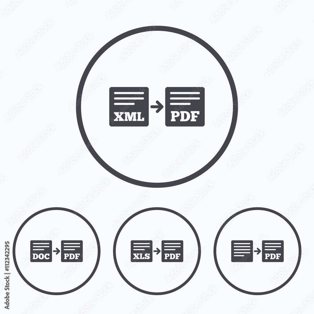 Export file signs. Convert DOC to PDF symbols. Stock-Vektorgrafik ...