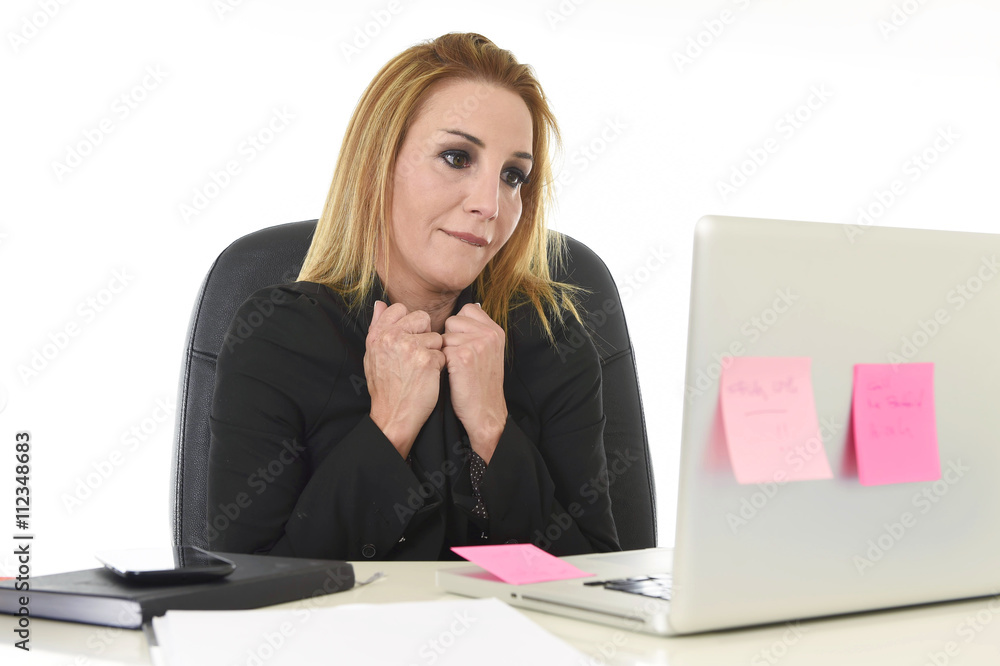 worried attractive businesswoman in stress working with laptop computer ...