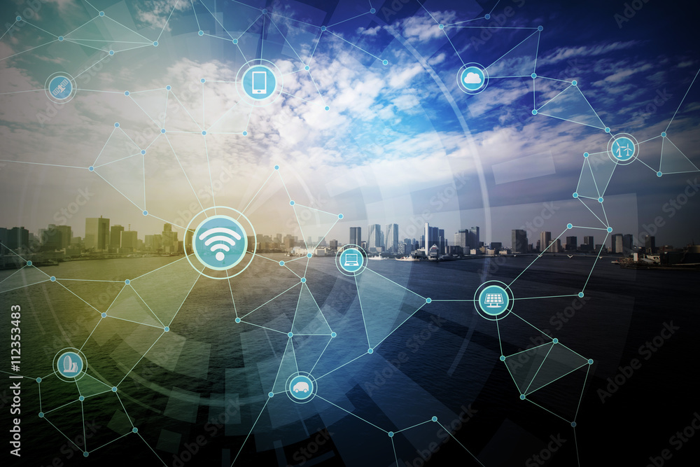 smart city and wireless communication network, abstract image visual ...