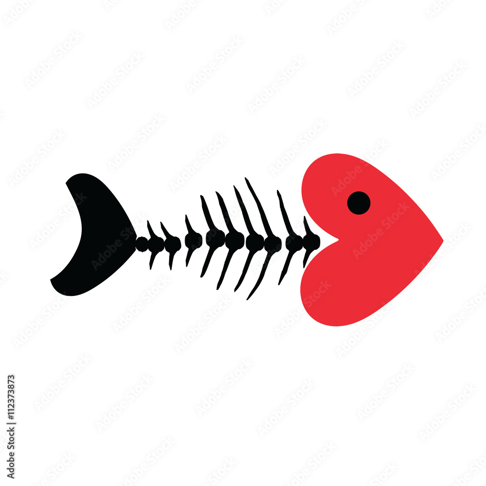 Heart and Fish bone skeleton symbol vector icon logo design. Stock ...