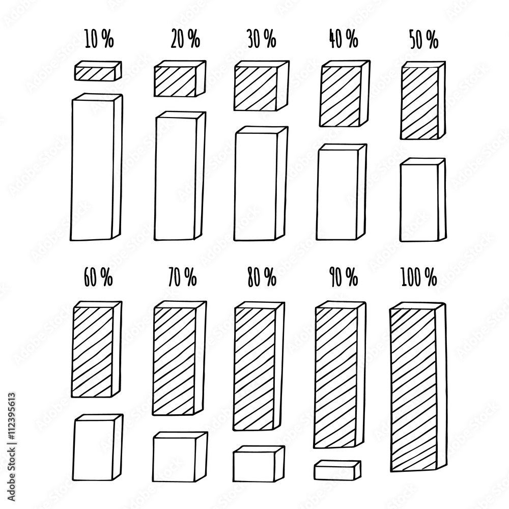 Percent sequence column chart infographic. Hand drawn doodle set of ...
