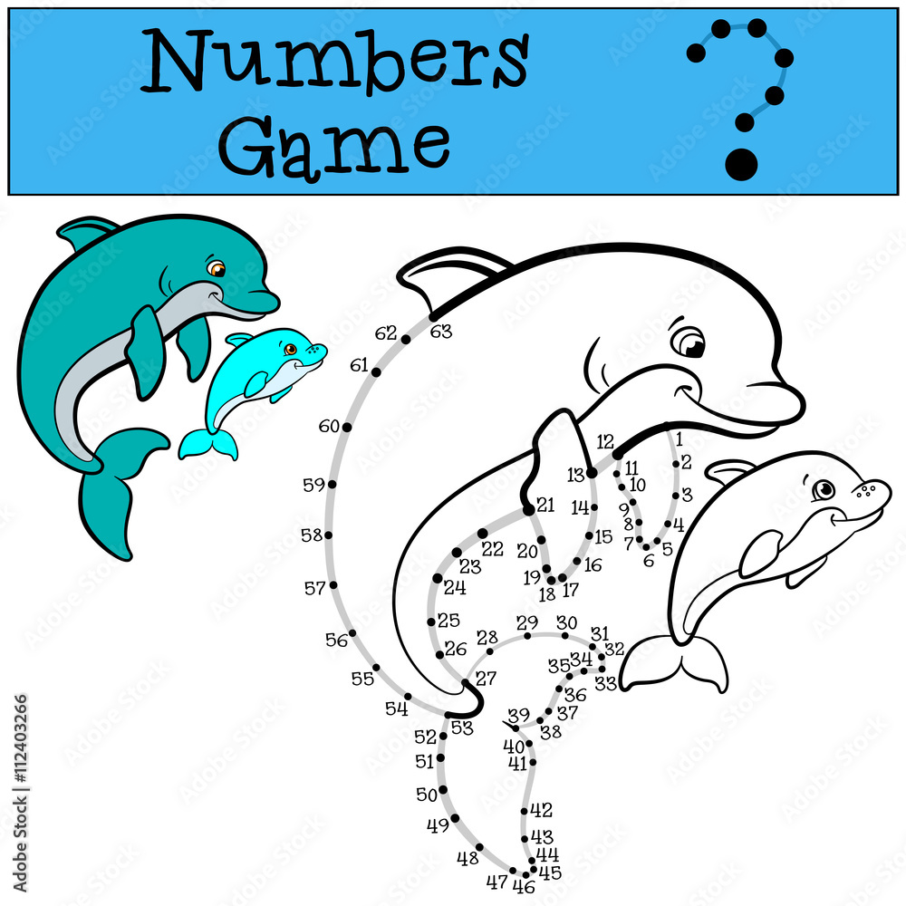 Educational games for kids: Numbers game with contour. Mother dolphin ...