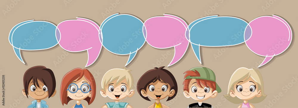 Cartoon children talking with speech bubbles Stock Vector | Adobe Stock